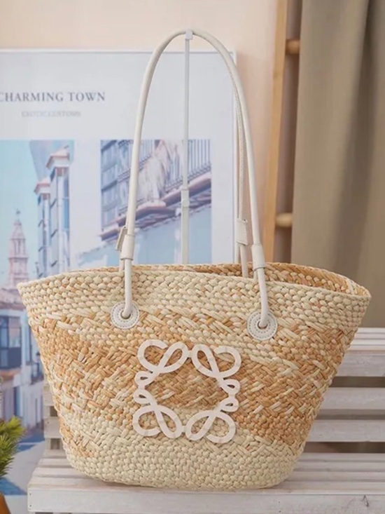 Bags | Straw Shoulder Anagram Bucket Beach Bag Nwt | Poshmark